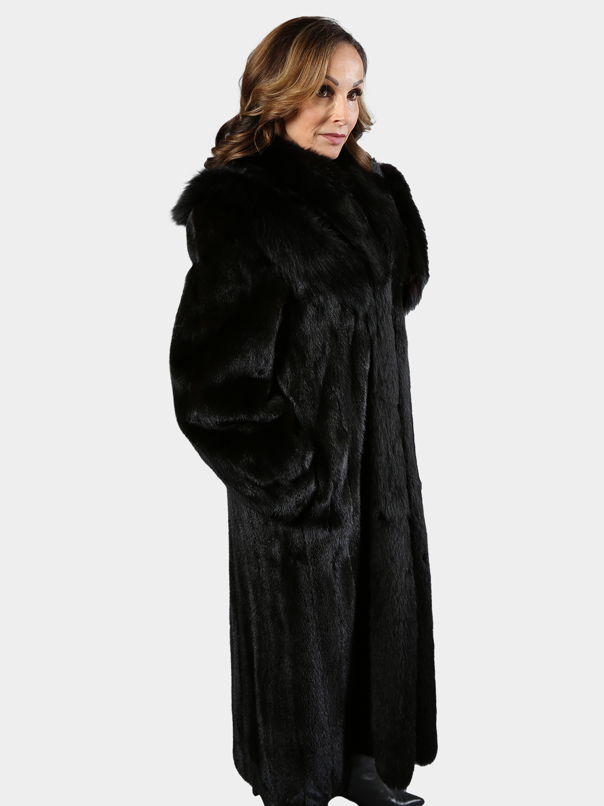Womens Ranch Mink Fur Coat With Fox Trim Estate Furs