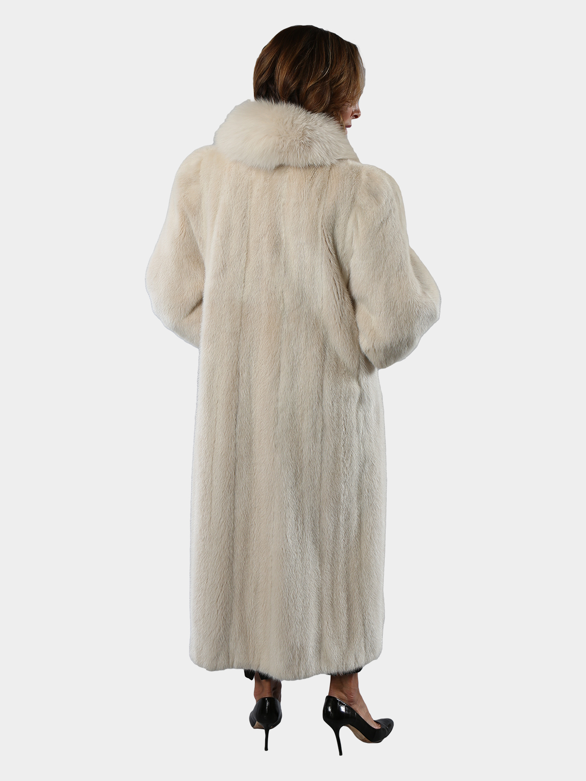 White Mink Fur Coat With Fox Tuxedo Front Medium Estate Furs
