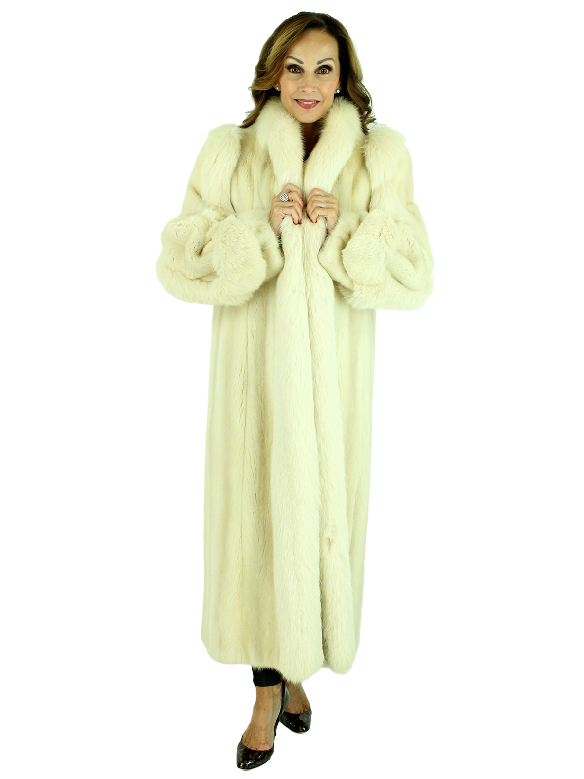 Christian Dior Tourmaline Mink Fur Coat With Fox Trim Small Estate Furs