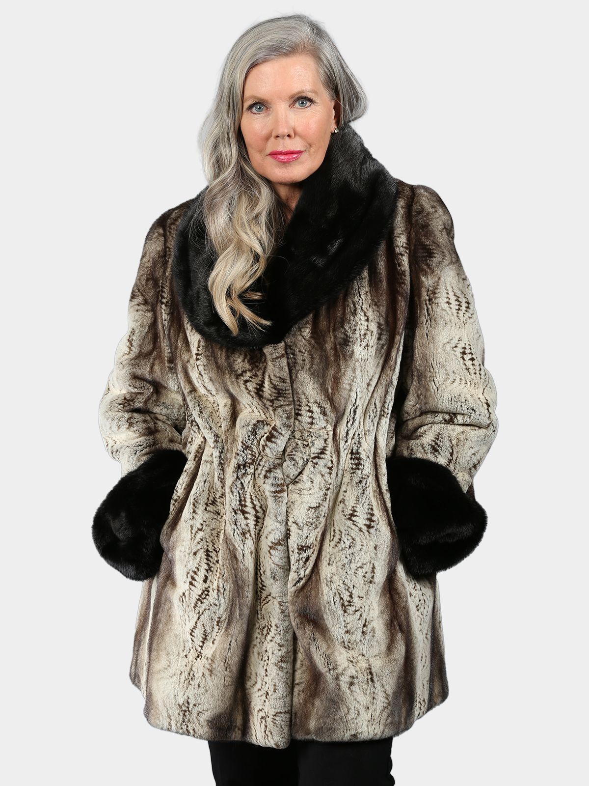 Woman's Gorski Platinum Semi-Sheared Female Mink Fur Stroller with Abs