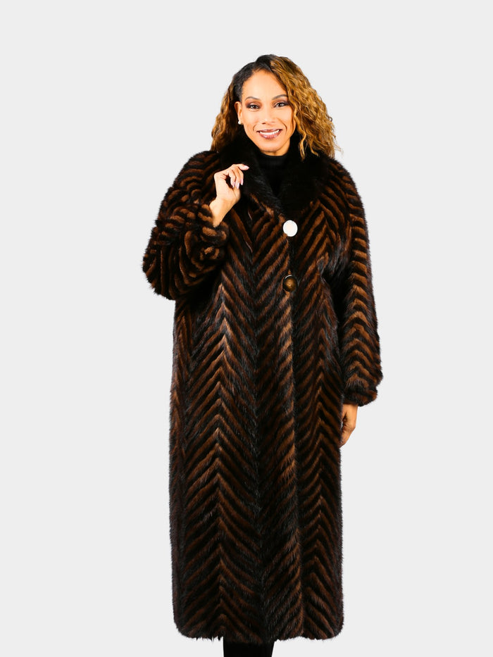 Woman's Two Tone Ranch and Mahogany Mink Fur Coat