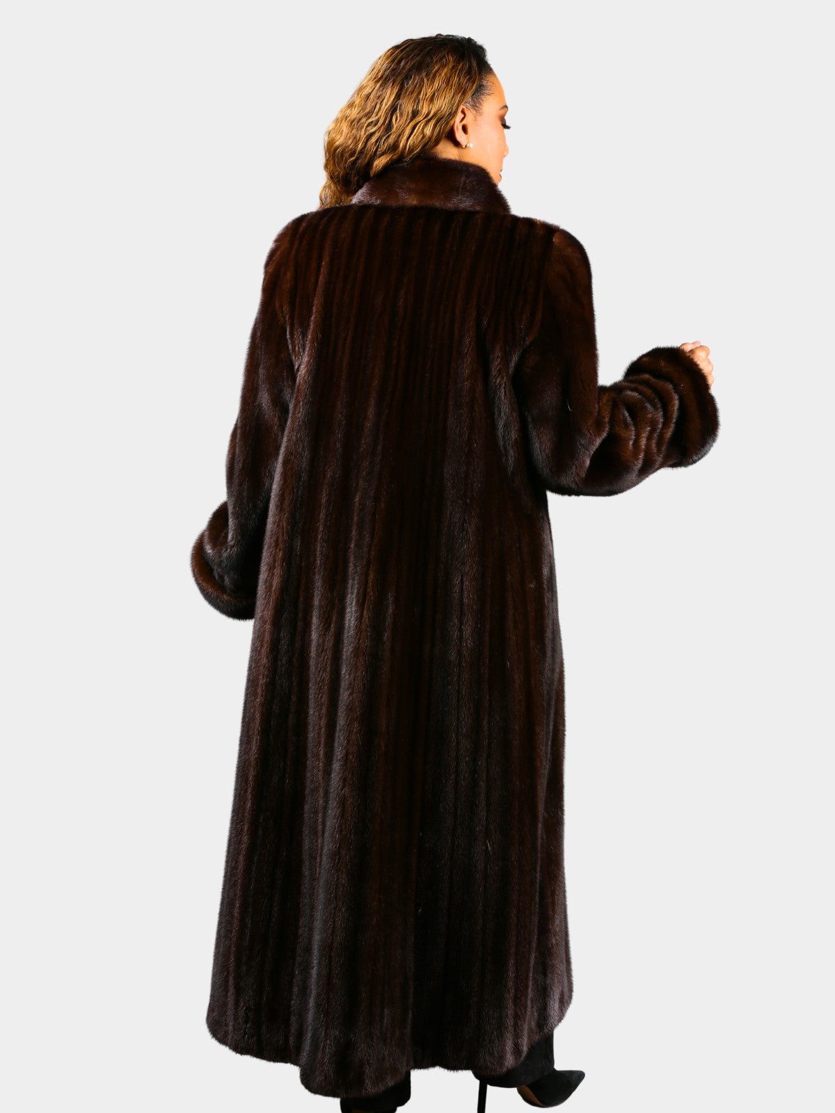 Woman's Extra Long Mahogany Female Mink Fur Coat