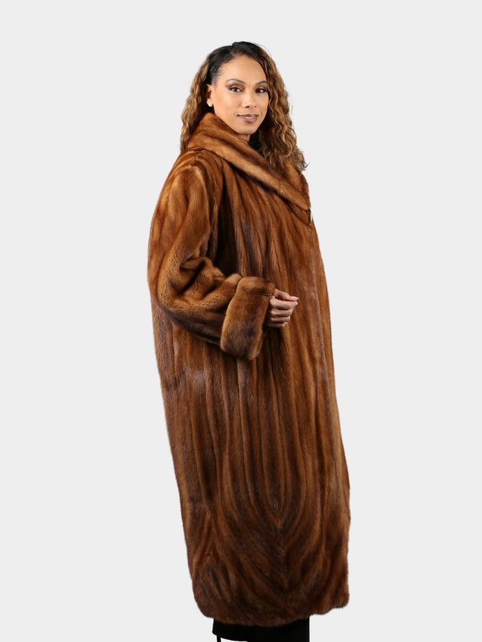 Woman's Plus Size Extra Long Demi Buff Female Mink Fur Coat with Direc